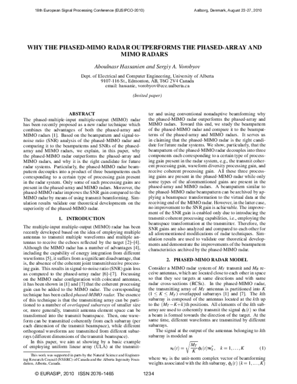 (PDF) Why the phased-MIMO radar outperforms the phased-array and MIMO ...