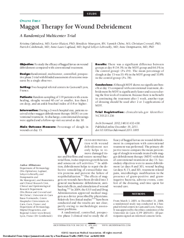 (PDF) Maggot therapy for wound debridement: a randomized multicenter trial