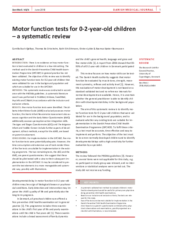 (PDF) Motor function tests for 0-2-year-old children - a systematic review