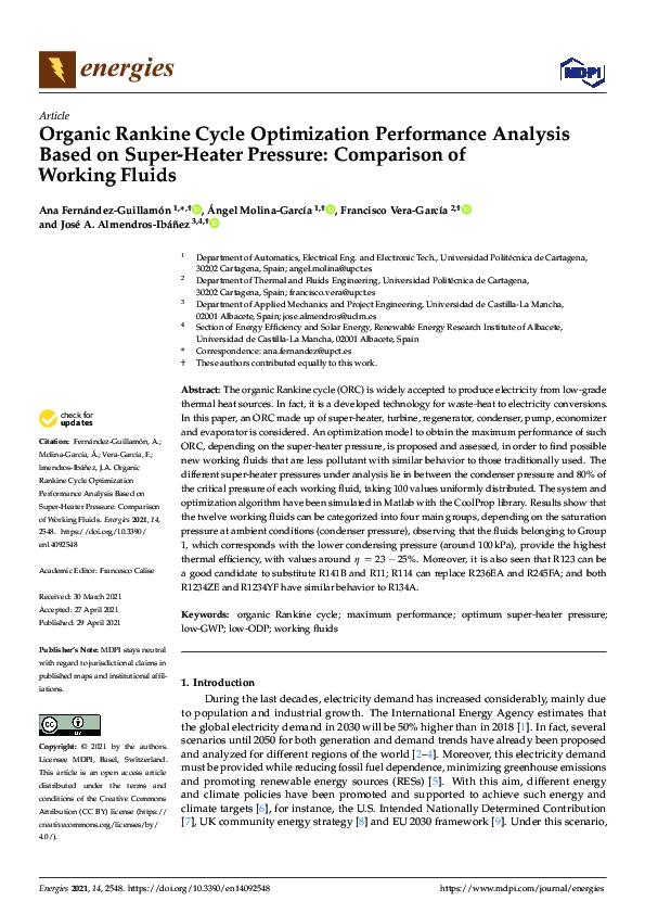 (PDF) Organic Rankine Cycle Optimization Performance Analysis Based on Super-Heater Pressure ...
