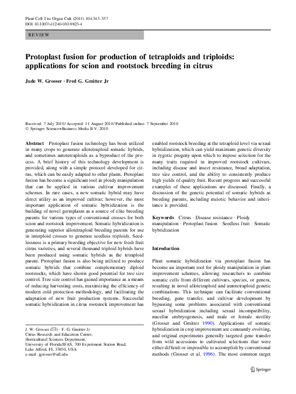 (PDF) Protoplast fusion for production of tetraploids and triploids ...