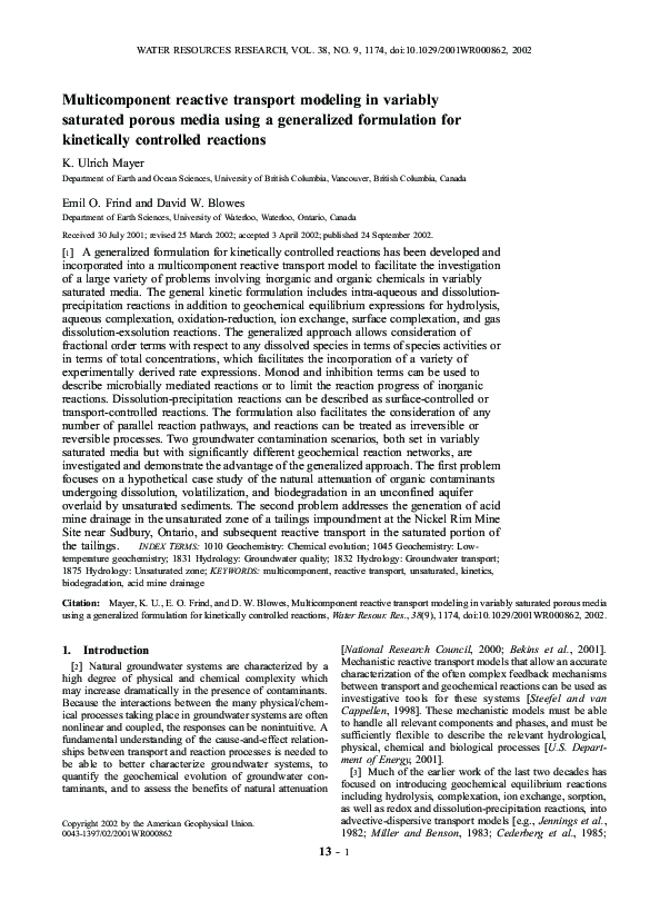 (PDF) Multicomponent reactive transport modeling in variably saturated ...