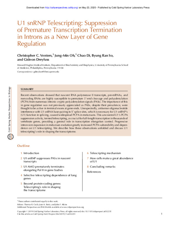 (PDF) U1 snRNP Telescripting: Suppression of Premature Transcription ...