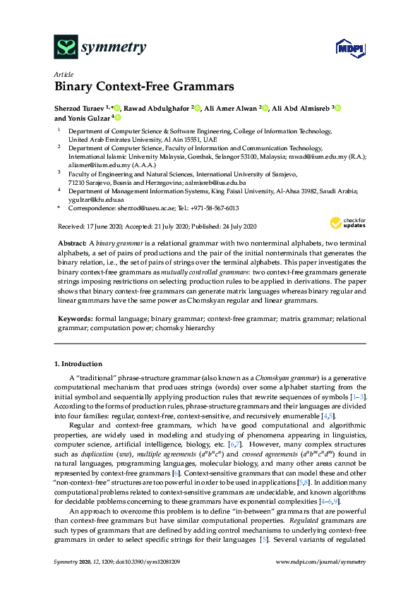 (PDF) Binary Context-Free Grammars