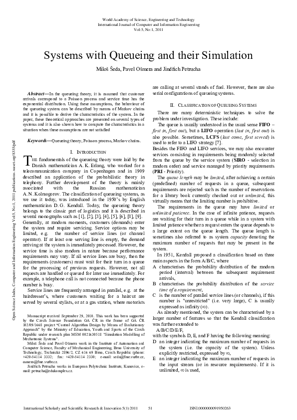 (PDF) Systems with Queueing and their Simulation