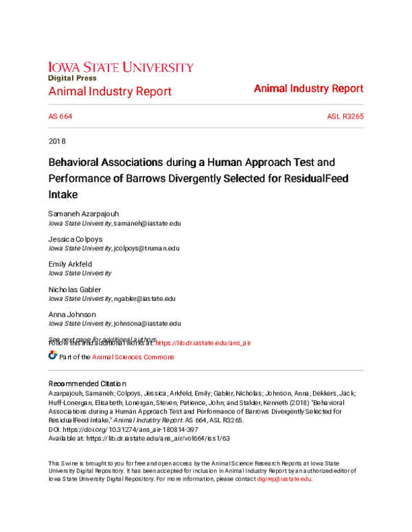 (PDF) Behavioral Associations during a Human Approach Test and ...
