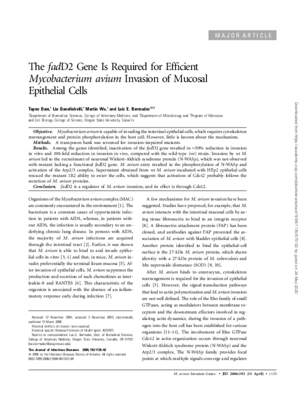 The fad D2 Gene Is Required for Efficient Mycobacterium avium Invasion ...