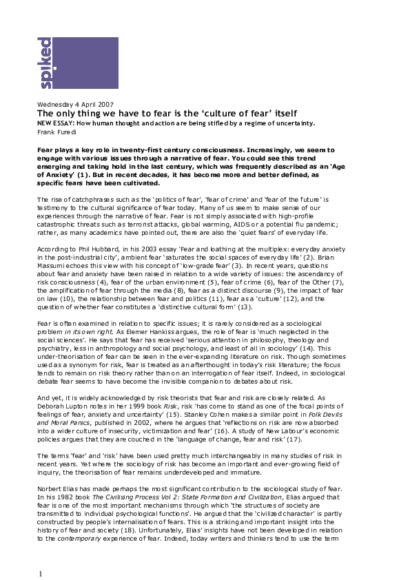 (PDF) The only thing we have to fear is the “culture of fear” itself