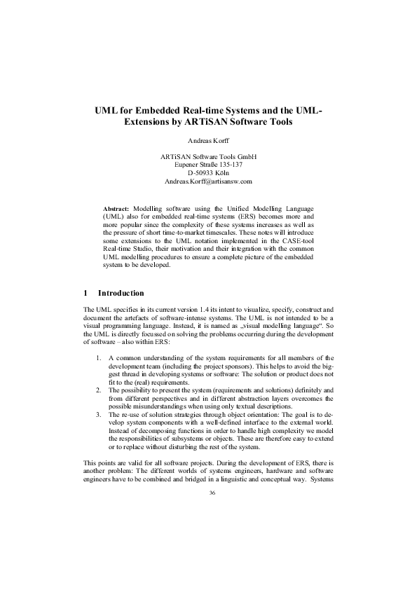 (PDF) UML for Embedded Real-time Systems and the UML Extensions by ...