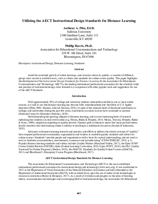 (PDF) Utilizing the AECT Instructional Design Standards for Distance ...