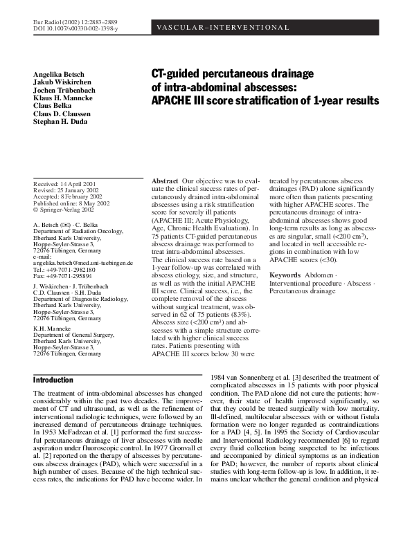 (PDF) CT-guided percutaneous drainage of intra-abdominal abscesses ...