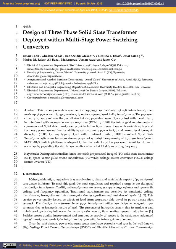 Pdf 1 Design Of Three Phase Solid State Transformer 2 Deployed Within Multi Stage Power
