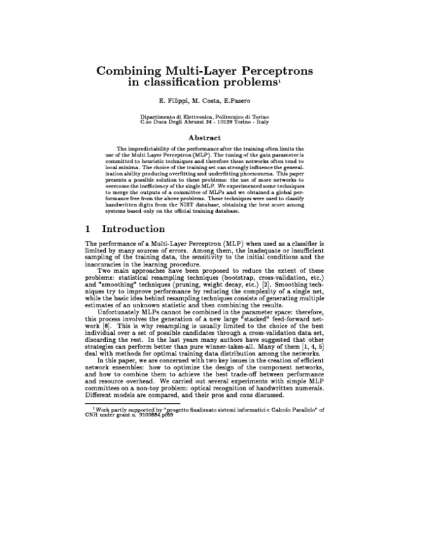 (PDF) Combining multi-layer perceptrons in classification problems
