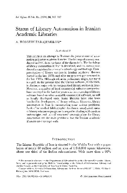 (PDF) Status of Library Automation in Iranian Academic Libraries
