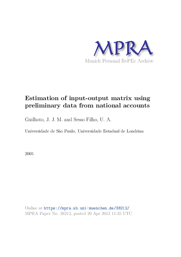 (PDF) Estimation of input-output matrix using preliminary data from national accounts
