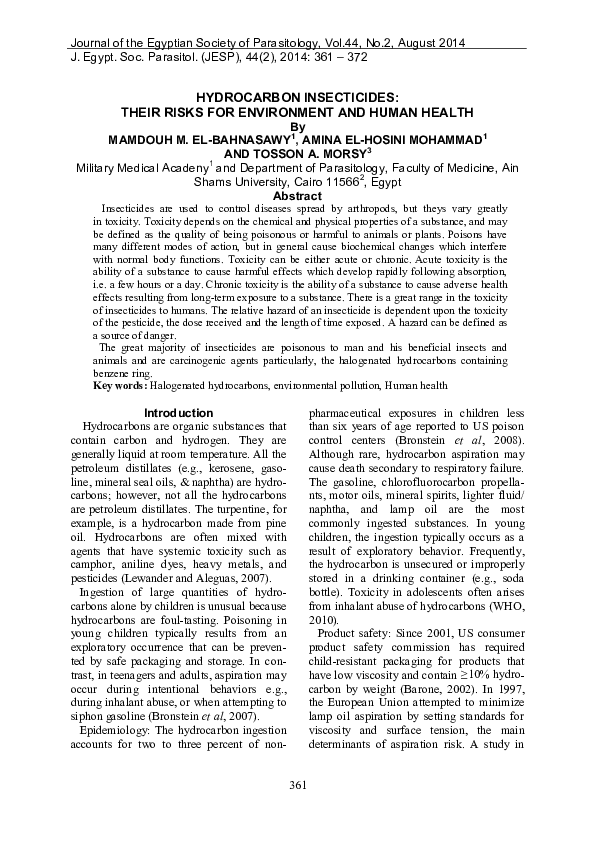 (PDF) Hydrocarbon Insecticides : Their Risks for Environment and Human ...