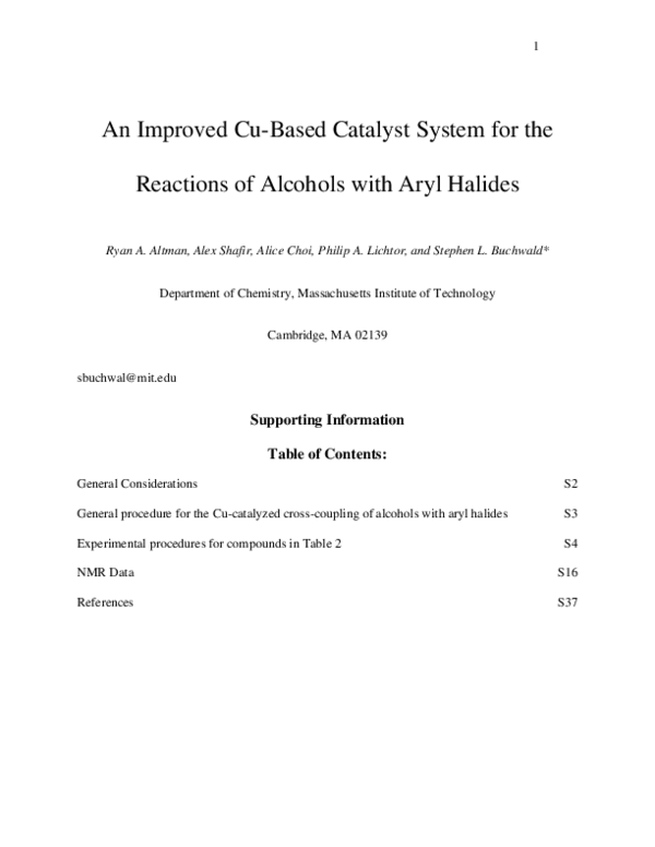 (PDF) An Improved Cu-Based Catalyst System for the Reactions of Alcohols with Aryl Halides