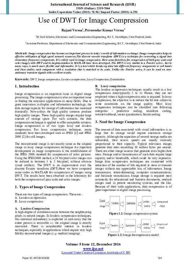 (PDF) Use of DWT for Image Compression