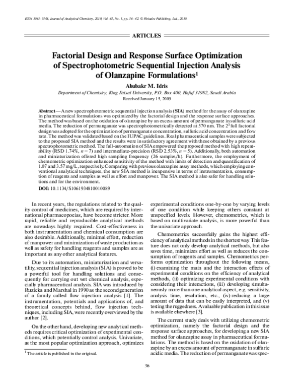 Pdf Optimization Of Sia For Olanzapine Assay