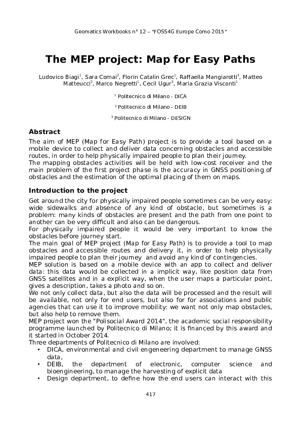 (PDF) The MEP project: Map for Easy Paths