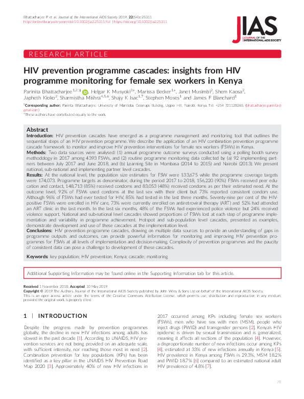Pdf Hiv Prevention Programme Cascades Insights From Hiv Programme