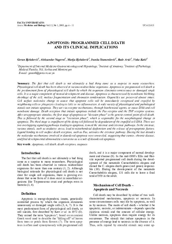 (PDF) Apoptosis: Programmed Cell Death and Its Clinical Implications