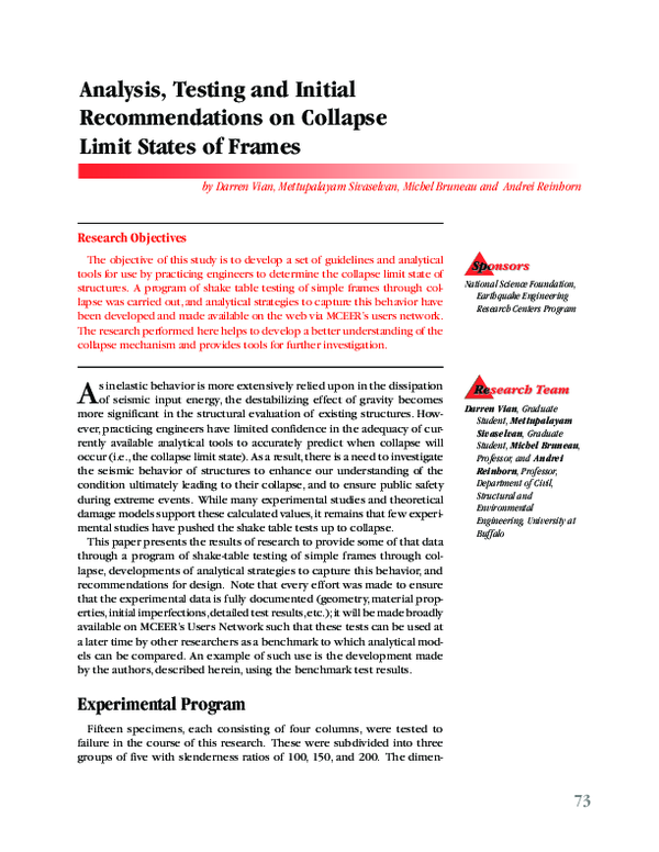 (PDF) Analysis, Testing and Initial Recommendations on Collapse Limit ...