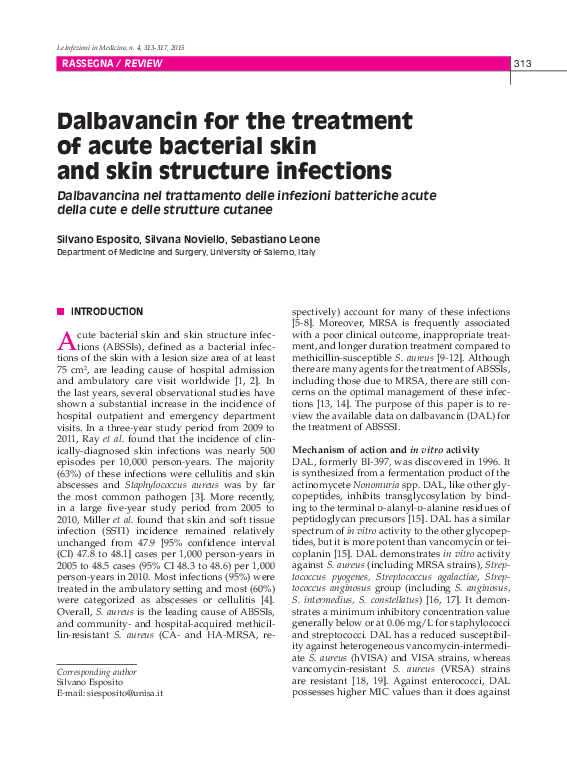 (PDF) Dalbavancin for the treatment of acute bacterial skin and skin ...