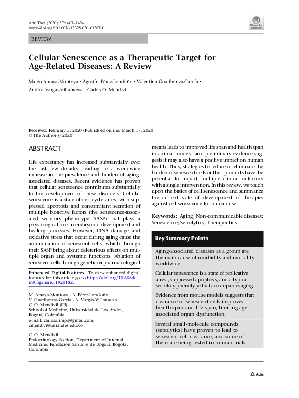 (PDF) Cellular Senescence as a Therapeutic Target for Age-Related Diseases: A Review