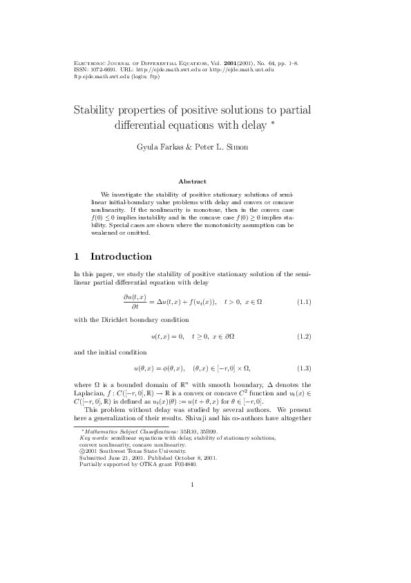 (PDF) Stability Properties of Positive Solutions to Partial ...