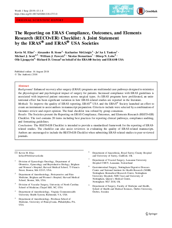 (PDF) The Reporting on ERAS Compliance, Outcomes, and Elements Research ...