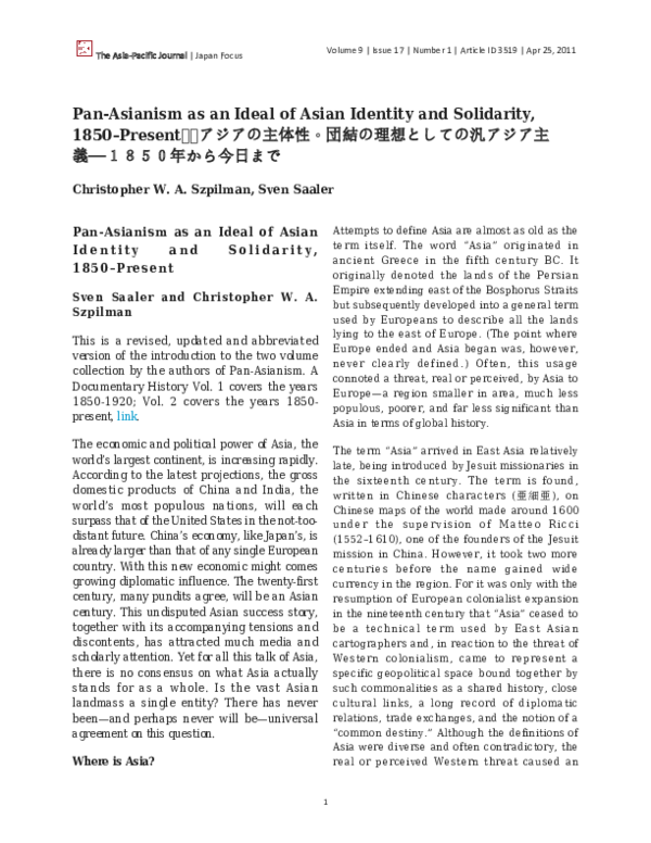 (PDF) Pan-Asianism as an Ideal of Asian Identity and Solidarity, 1850 ...