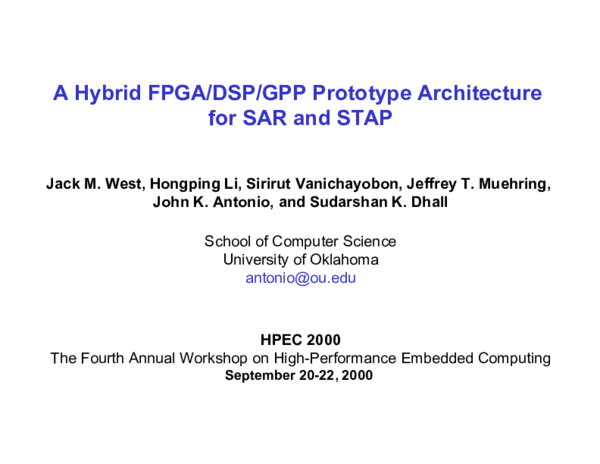 Pdf A Hybrid Fpga Dsp Gpp Prototype Architecture For Sar And Stap John Antonio