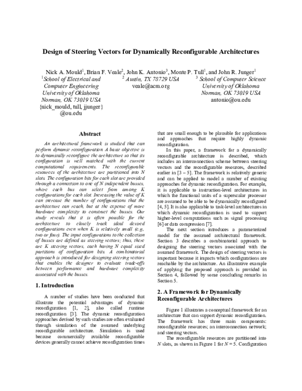 (PDF) Design of steering vectors for dynamically reconfigurable architectures