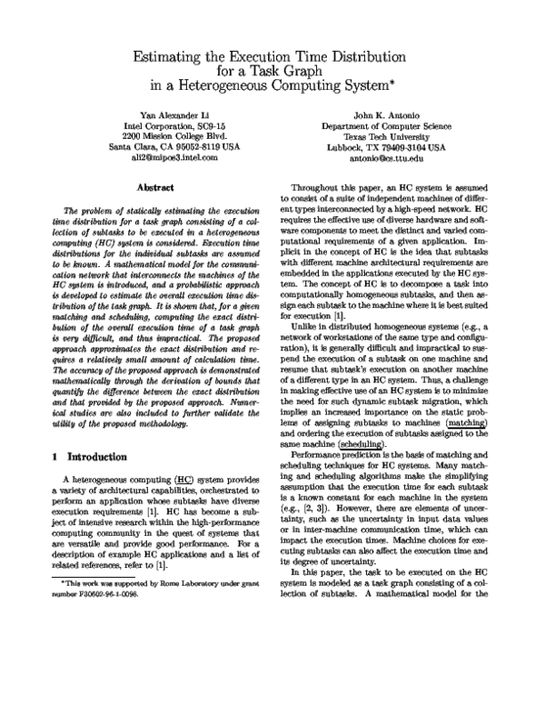(PDF) Estimating the execution time distribution for a task graph in a ...