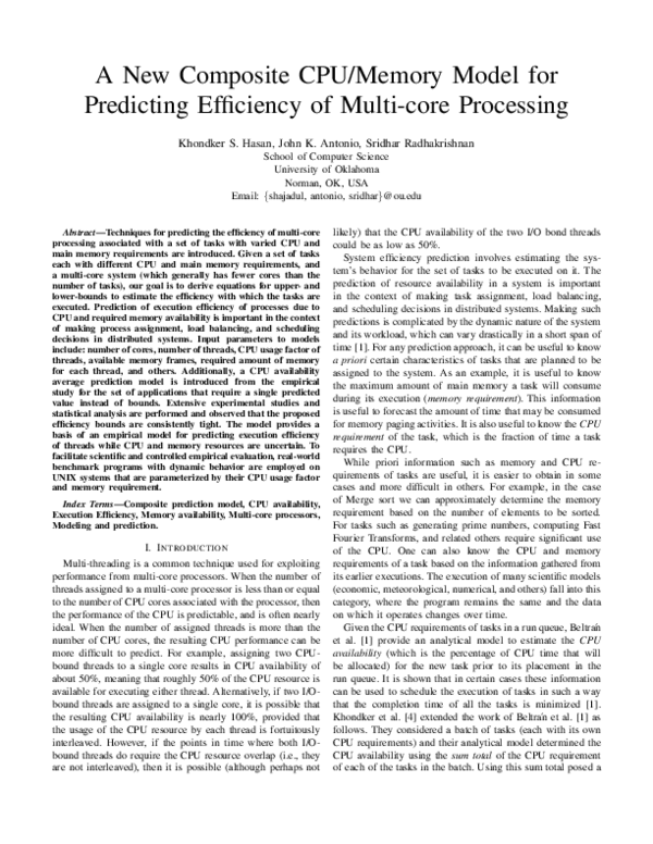 (PDF) A New Composite CPU/Memory Model for Predicting Efficiency of Multi-core Processing | John ...