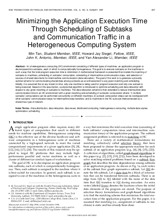 Pdf Minimizing The Application Execution Time Through Scheduling Of