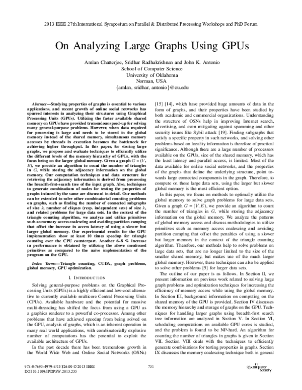 (PDF) On Analyzing Large Graphs Using GPUs