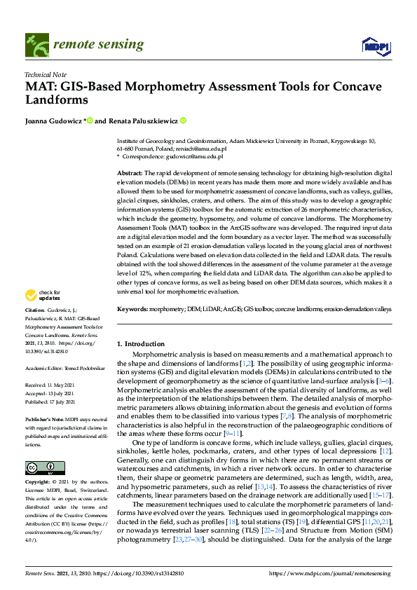(PDF) MAT: GIS-Based Morphometry Assessment Tools for Concave Landforms