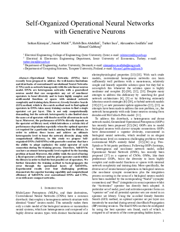 (PDF) Self-Organized Operational Neural Networks with Generative Neurons