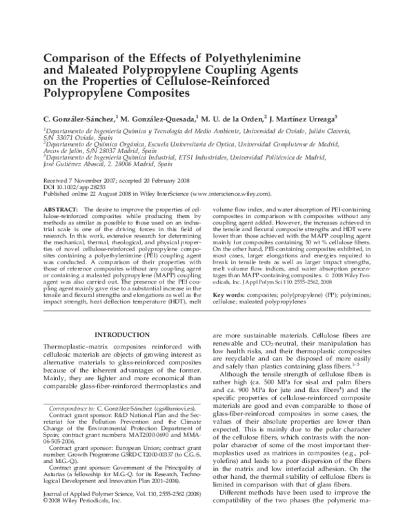 (PDF) Comparison of the effects of polyethylenimine and maleated ...