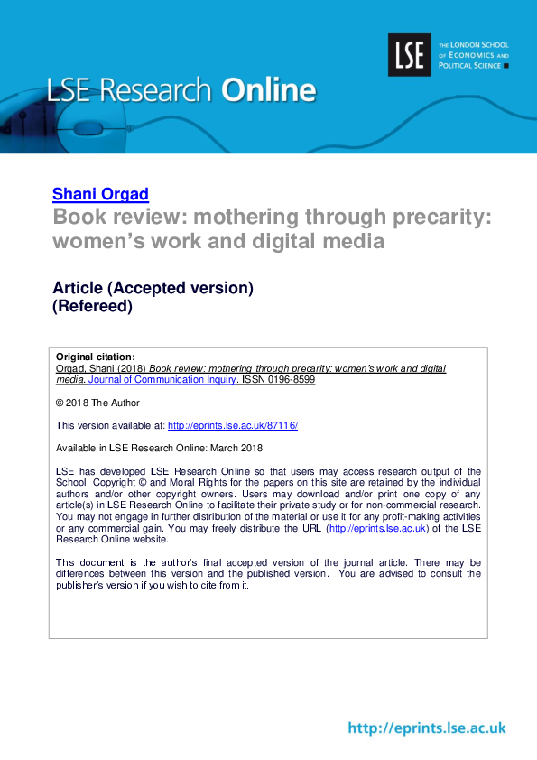 (PDF) Book review: mothering through precarity: women’s work and ...