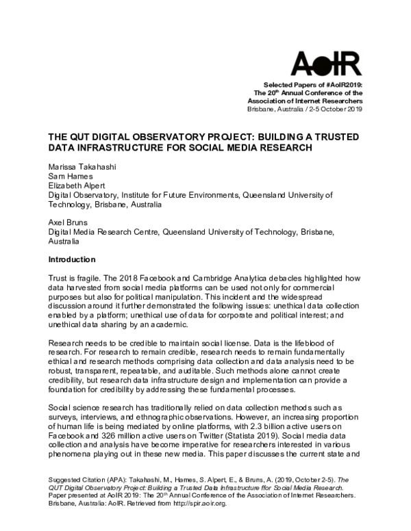 (PDF) The Qut Digital Observatory Project: Building a Trusted Data ...