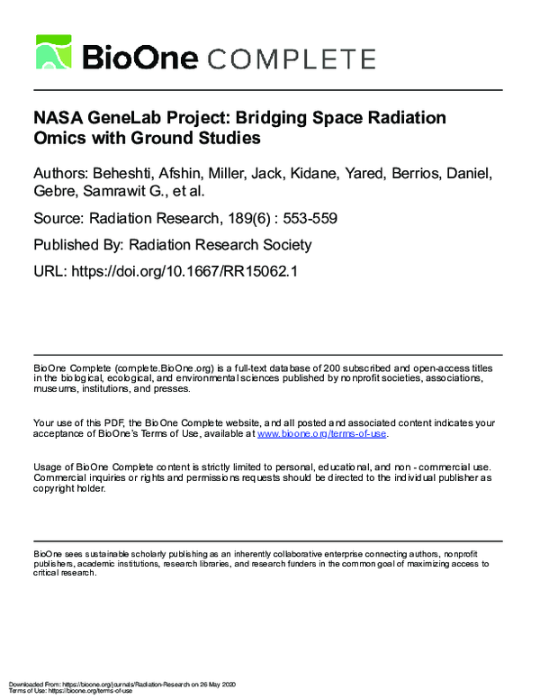 (PDF) NASA GeneLab Project: Bridging Space Radiation Omics with Ground ...