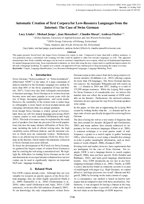Pdf Automatic Creation Of Text Corpora For Low Resource Languages From The Internet The Case