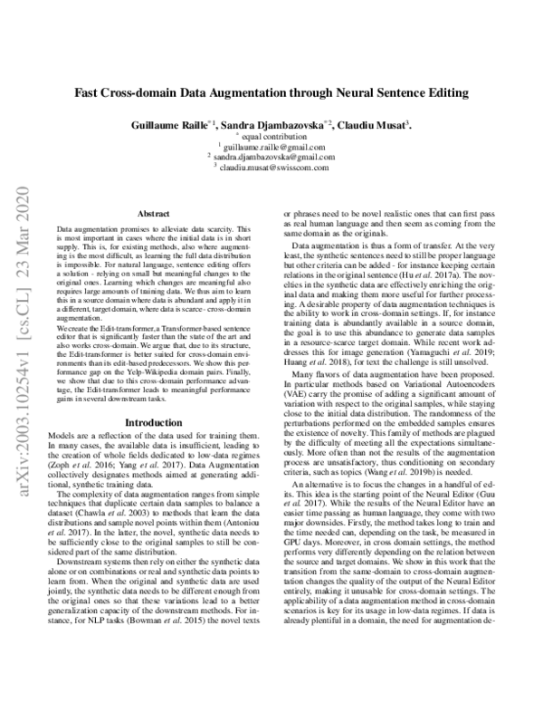Pdf Fast Cross Domain Data Augmentation Through Neural Sentence Editing