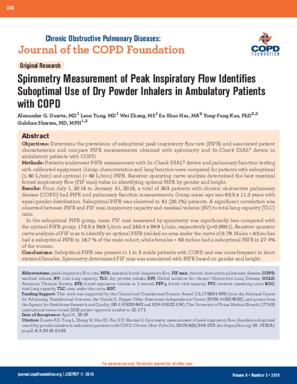 (PDF) Spirometry Measurement of Peak Inspiratory Flow Identifies Suboptimal Use of Dry Powder ...