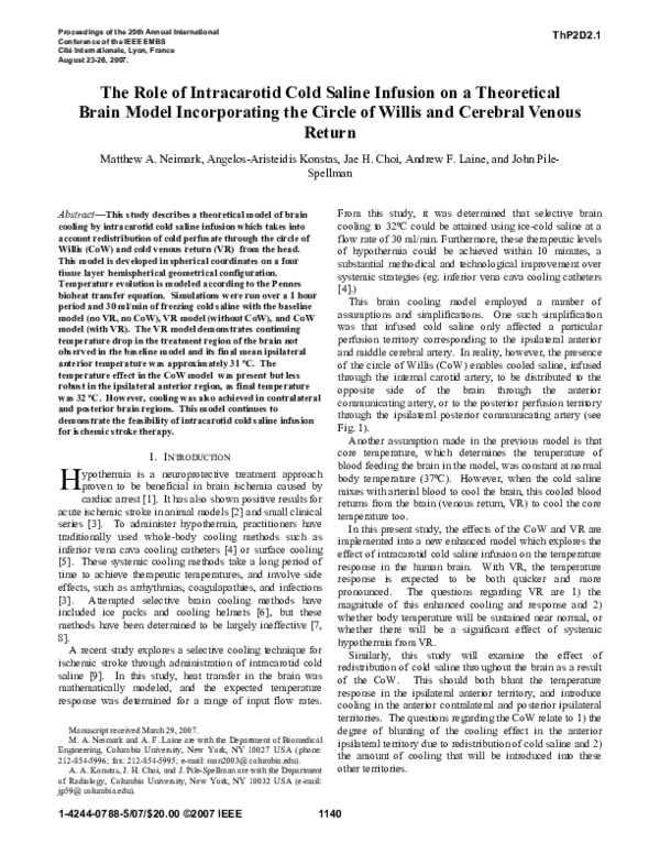 (PDF) The Role of Intracarotid Cold Saline Infusion on a Theoretical ...