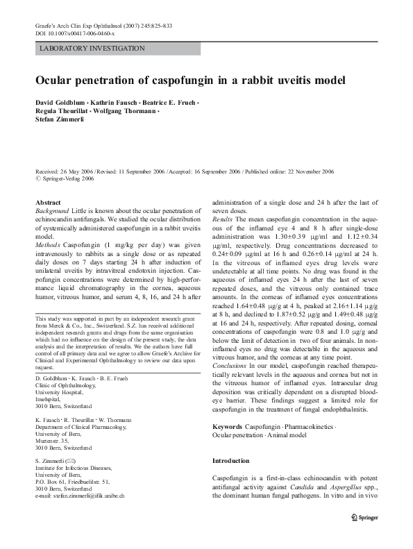 (PDF) Ocular penetration of caspofungin in a rabbit uveitis model