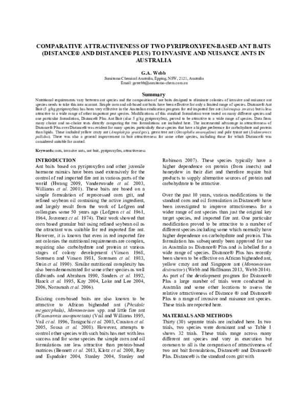 (PDF) Comparative attractiveness of two pyriproxyfen-based ant baits ...